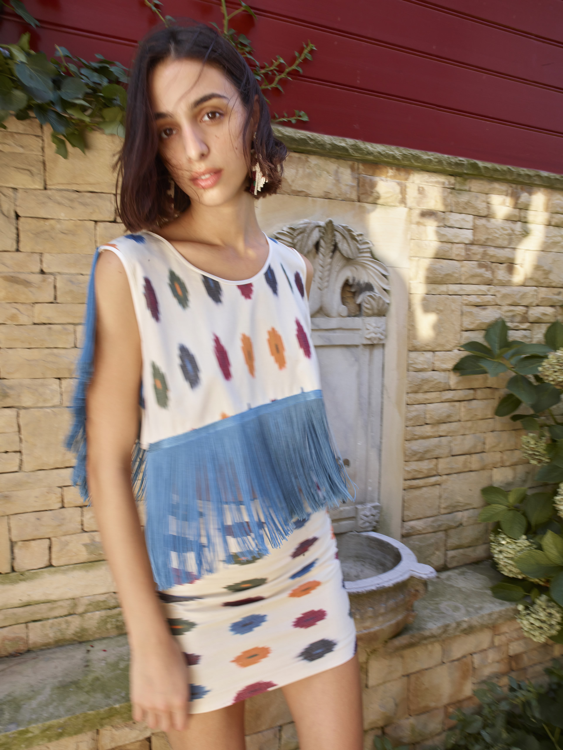 Cape Tank in Multi Dots Cotton Ikat - Punicana